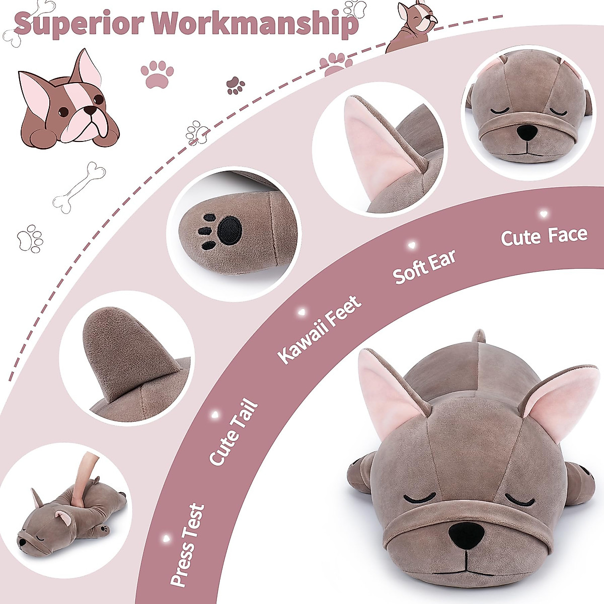 Auspicious beginning 30'' Giant French Bulldog Plush Stuffed Animal- French Bulldog Dog Plush Pillow Plushies, Large Sleeping French Bulldog Large Plushie Toy, Birthday Gifts for Kids Girls Boys