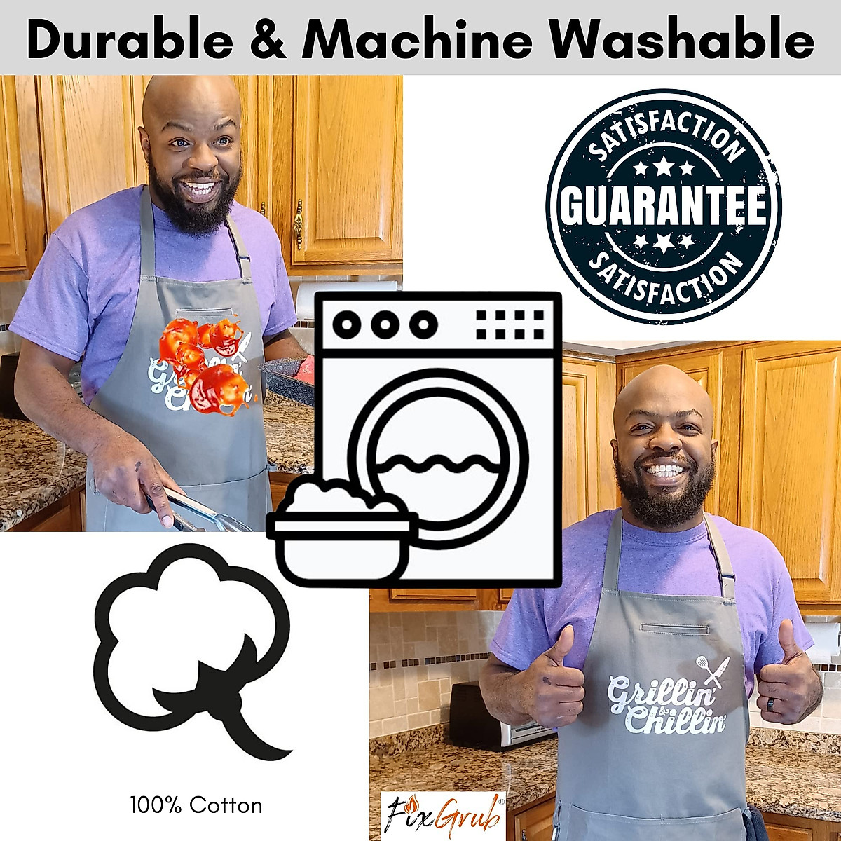 FixGrub Grilling Aprons for Men and Women with Three Pockets 100% Cotton
