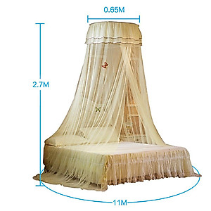 Princess Lace Dome Fantasy Mosquito Netting Hanging Round Canopy Bed Net Height 2.7 m/106 in
