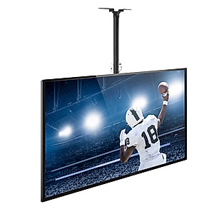 Mount-It Ceiling TV Mount For 32 37 40 42 43 50 55 60 65 70 Inch Flat Panel Televisions, Articulating Hanging Swivel TV Pole Bracket Adjustable Height 175 Pound Capacity, Black (MI-501B), Single