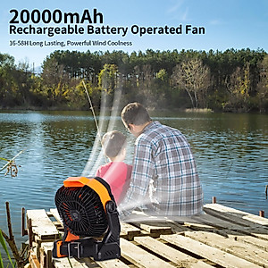 20000mAh Battery powered fan Camping Fan essentials,Portable fan Battery Operated fan, Rechargeable Battery Operated Outdoor Tent Fan with Light & Hook,Personal USB Desk Fan for Camping,Orange