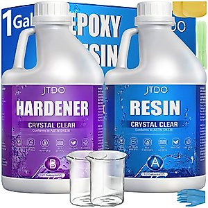 JTDO Epoxy Resin - Crystal Clear Epoxy Resin Kit, Self-Leveling, Bubbles Free, UV Resistant, Epoxy Resin for DIY Art, Jewelry, Table, Countertop, 1:1 Mix (1 Gallon)