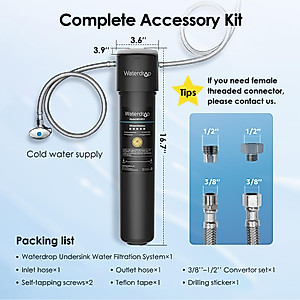 Waterdrop 15UA Under Sink Water Filter, NSF/ANSI 42 Certified, Reduces PFAS, PFOA/PFOS, Lead, Chlorine, Odor, Under Sink Water Filter System