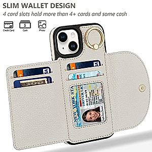 Keallce Case for iPhone 13 6.1'' Wallet Case 2021, Flip Leather Case with 4 Card Holder, [Stand Ring Holder Kickstand] Folio Protective Phone Cover for Ladies Women Compatible with iPhone 13 5G, Beige