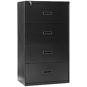 HON Filing Cabinet - 400 Series Four-Drawer Lateral File Cabinet, 30w x 19-1/4d x 53-1/4h, Black, (434LP)