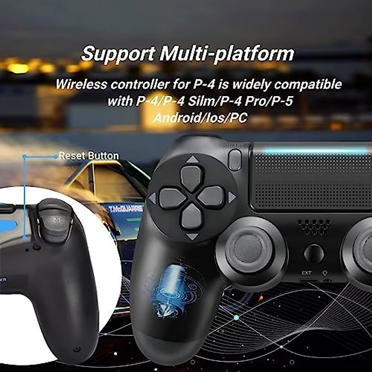 2 Pack Wireless Controller Compatible with PS4 Controllers, Control/Remotes Works with Playstation 4 Controller, Joystick/Gamepad/Mando with Motors/Speaker/Charging Cable, Black and Skull Black