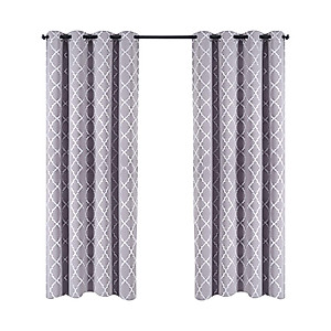 Anjee Grey Blackout Curtains 84 inches Long 2 Panels Sets for Bedroom Living Room Darkening,Grommet Top Window Treatment Drapes with Silver Foil Moroccan Pattern Home Decor, 52 x 84 Inch, Space Grey