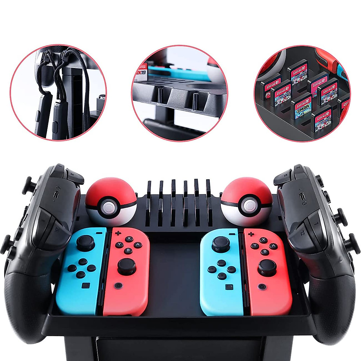 ANNMETER Switch Game Station Organizer with Controller Charger, Charging Dock for Switch, Joycons, Pokeballs, Pro Controller, Accessories Kit Storage