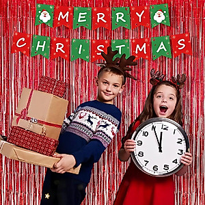 BRAVESHINE Red Tinsel Foil Fringe Curtains - 2Pcs 3.2x8.2ft Holidays Photo Booth Backdrop for Girls' Birthdays Valentine’s Day Christmas Bridal Bachelorette Anniversary Engagement Party