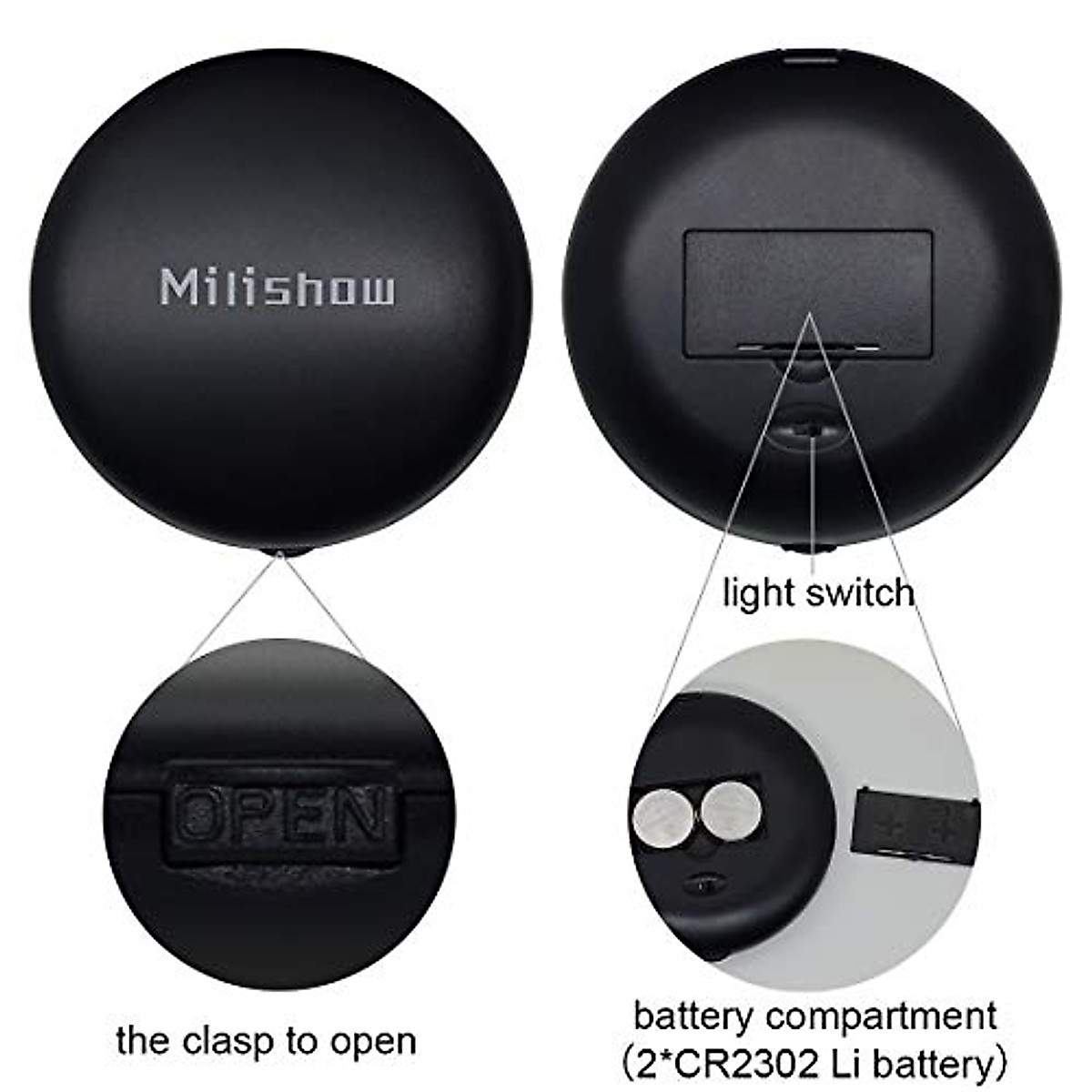 Milishow Travel Mirror with LED Lighted, 1x/10x Magnification Compact Mirror with Light, 2-Sided Illuminated Folding Round Mirror, Handheld Pocket Makeup Mirror