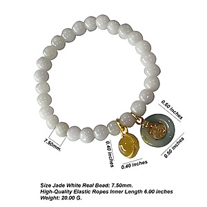 Heavens Tvcz Jade Bracelet Women Good Luck Bracelet Gem Jadeite Real for Women Energy Charms with Jade Pendant Coin Lucky Yellow Naga Eye Powerful Thai Prosperity Trade 7.50mm.