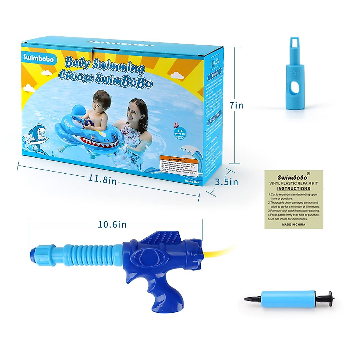 Swimbobo Toddler Pool Float Kids Inflatable Swim Seat Boat Ship Pool Toys for Toddlers and Children(Shark with Squirt Gun)