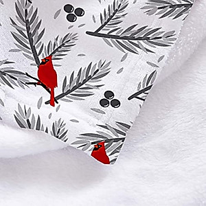 Daiitokuo Cardinal Birds Leaf Merry Christmas Luxury Fleece Microfiber Lightweight Plush Ultra-Soft Throw Blanket Fuzzy Blankets for Bed Couch Sofa 50"x40" for Kid
