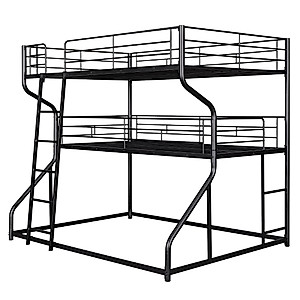 Triple Bunk Bed Full XL Over Twin Queen Metal Heavy-Duty 3 Beds Frame for Multi-Kids Boys Girls Teens Adults, Black