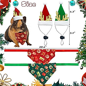 CooShou Christmas Guinea Pigs Bandanas Hat Rabbit Triangular Scarf Small Animals Christmas Costume Christmas Red Green Gift Pattern for Bunny Sugar Glider Guinea Pigs (L)