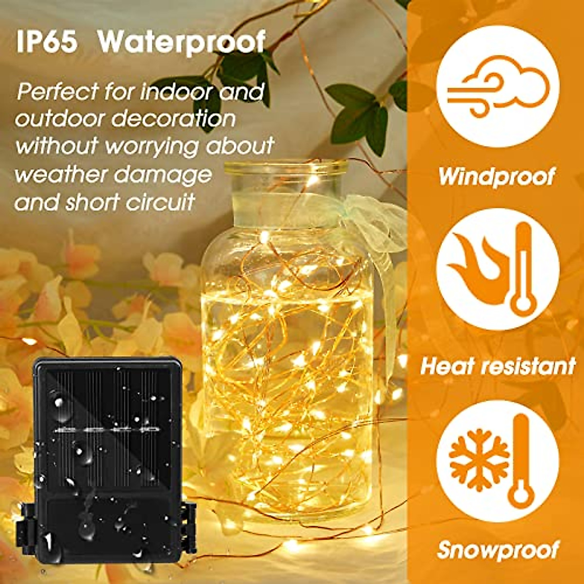 Diyishan 2Pack 36Ft 100Led Outdoor Solar+Battery String Christmas Lights (White)