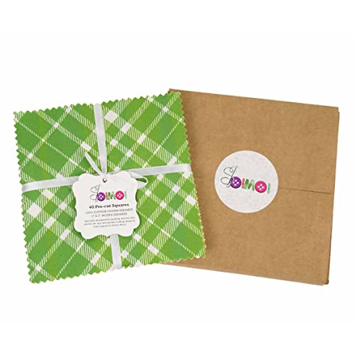 Soimoi Check Print Precut 5-inch Cotton Fabric Quilting Squares Charm Pack DIY Patchwork Sewing Craft- Light Green & Mustard Yellow