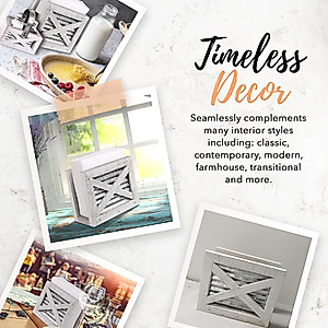 Autumn Alley Farmhouse Napkin Holder - Wooden Napkin Holder - Classic Barn Door Motif with Galvanized Metal - Rustic Napkin Holder for Farmhouse Décor - Shabby White Country Napkin Holder