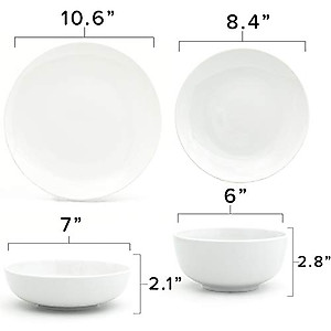 Euro Ceramica Essential Collection Porcelain Dinnerware and Serveware, 16 Piece Dinnerware Set, Service for 4, Classic White