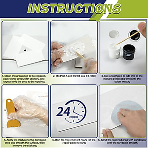 Porcelain Repair Kit, Fiberglass Tub Repair Kit, Shower Sink, Bathtub and Countertop Tile Repair Kit, Repair Chips Dents Cracks Scratches from Ceramic, Marble, Quartz, Resin, Acrylic (White)
