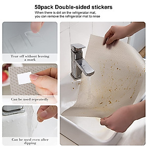 Beveetio 12 PCS Refrigerator Mats with 50 pcs Double-Sided Stickers, Washable Shelf Liner, Non-Slip Drawer Liner,Cuttable Fridge Liner,Easy to Clean Refrigerator Liners