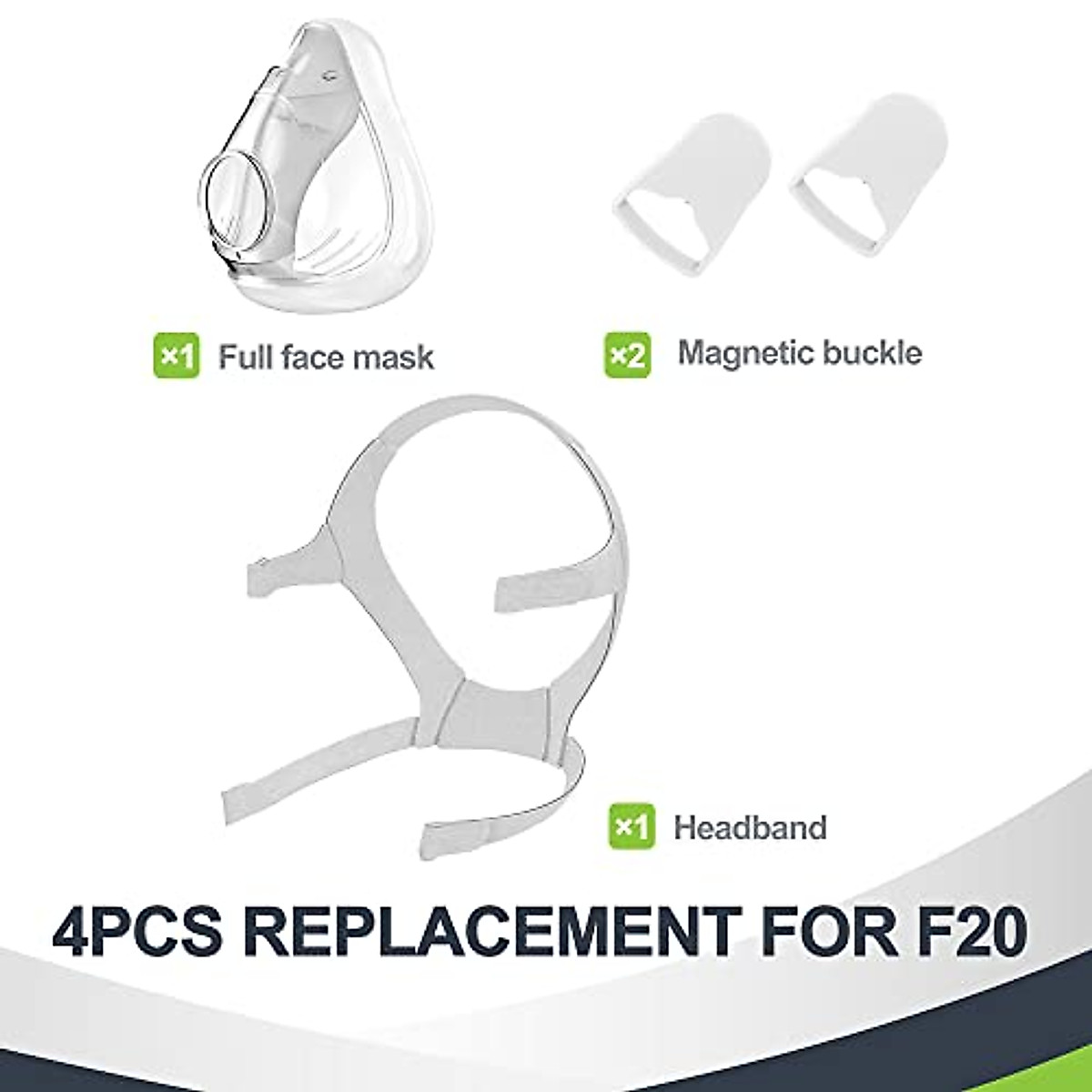 Replacement Full Face Cushion with Headgear for F20 - Extra Soft Cushion and Strap with Quick-Disconnect Clips Supplies for Better Using Experience