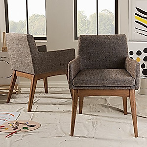 Baxton Studio Nexus Mid-Century Modern Walnut Wood Finishing and Gravel Fabric Upholstered Arm Chair