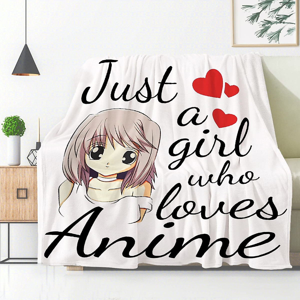 Anime Girl Just A Girl Who Loves Anime Blanket Throw, Flannel Fleece Microfiber Lightweight Soft Cozy Luxury for All Season in Home Bed Sofa Chairs Dorm 50"x40" Blanket for Kids