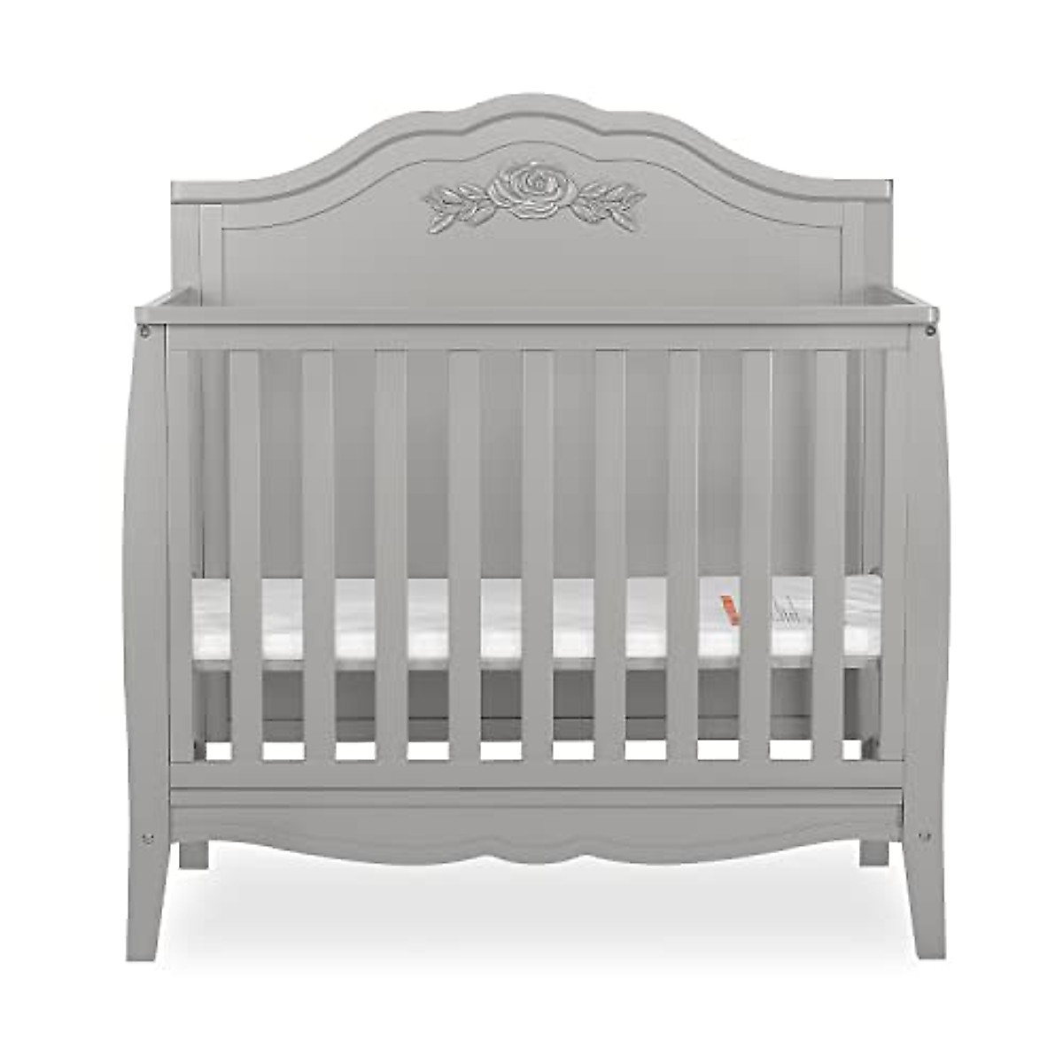 SweetPea Baby Rose 4-in-1 Convertible Mini Crib in Platinum, JPMA Certified Baby Crib, Non-Toxic Finish, New Zealand Pinewood, with 3 Mattress Height Settings