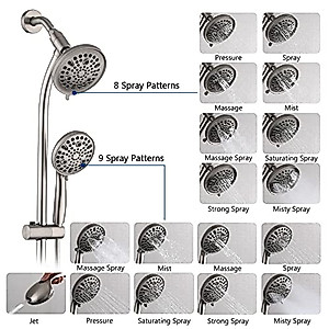 UCLIMAA Rainfall Shower Head with Handheld Shower Spray, with 26" Drill Free Adjustable Height Slider Bar, High Pressure Dual Shower Head Combo, 3-Way Diverter for Easy Reach, 5Ft Hose-Brushed Nickel