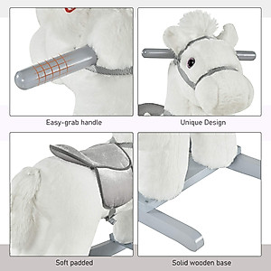 Qaba Kids Plush Ride-On Rocking Horse with Bear Toy, Children Chair with Soft Plush Toy & Fun Realistic Sounds, White
