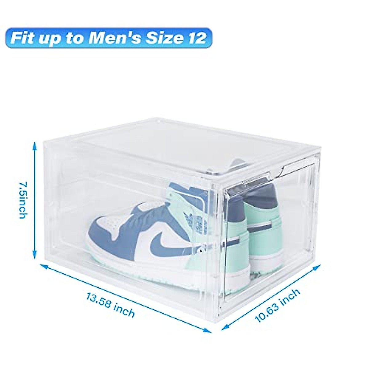 YOLOPARK Drop Front Shoe boxes Clear Plastic Stackable 6 Pack Sneaker Display Case with Magnetic Door Shoe Containers for Closet with Lids, Shoe Storage Boxes Fit Size Up to US 12.5