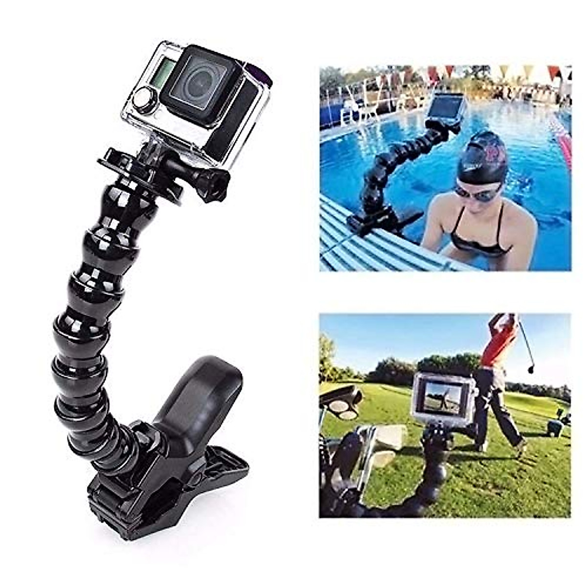 Eyeon Jaws Flex Clamp Mount Accessory Holder with Adjustable Gooseneck Arm for GoPro 2018 7 6 5 4 3, Xiaomi YI 4K, SJCAM, Campark, Apeman, Crosstour, Victure Camera