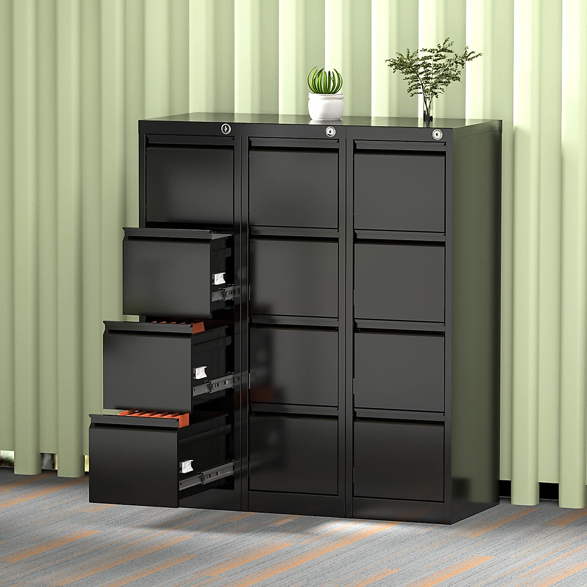 GangMei 4 Drawer File Cabinet, Vertical Filing Cabinets with Lock, Metal File Cabinets for Home Office A4 Letter/Legal Size, Assembly Required