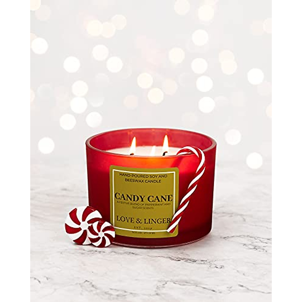 Peppermint Candle | Christmas Candles | Luxury Soy & Beeswax Candles for Home | 16 oz. Large Jar 3 Wick Candle | Candy Cane Candles | Winter Candle | Holiday Candle