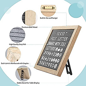 10x10" Grey Felt Letter Board with 350 Changeable Letters and Stand, Oak Frame Message Board Announcement Board for Home Decoration, Office, Farmhouse