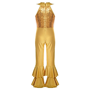 Aislor Girls Sequins Metallic One Piece Full Body Tank Unitard Zipper Back Bodysuit Dance Gymnastics Leotard Jumpsuit Gold 8 Years