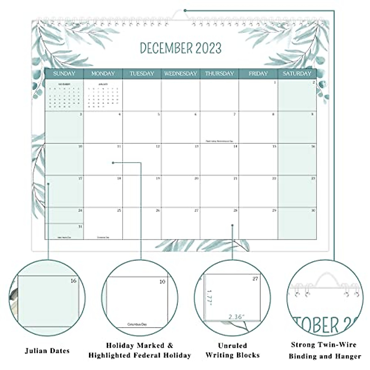Calendar 2023 - 12 Month Wall Calendar From January 2023 to December 2023.15" X 11.8" Large Twin-Wire Binding Monthly Weekly Planner Academic Calendar