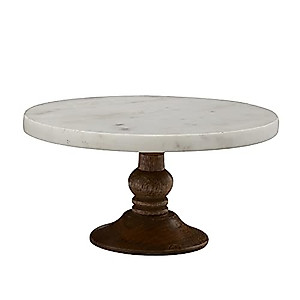 Deco 79 Mango Wood Cake Stand with Wood Base, 10" x 10" x 5", White