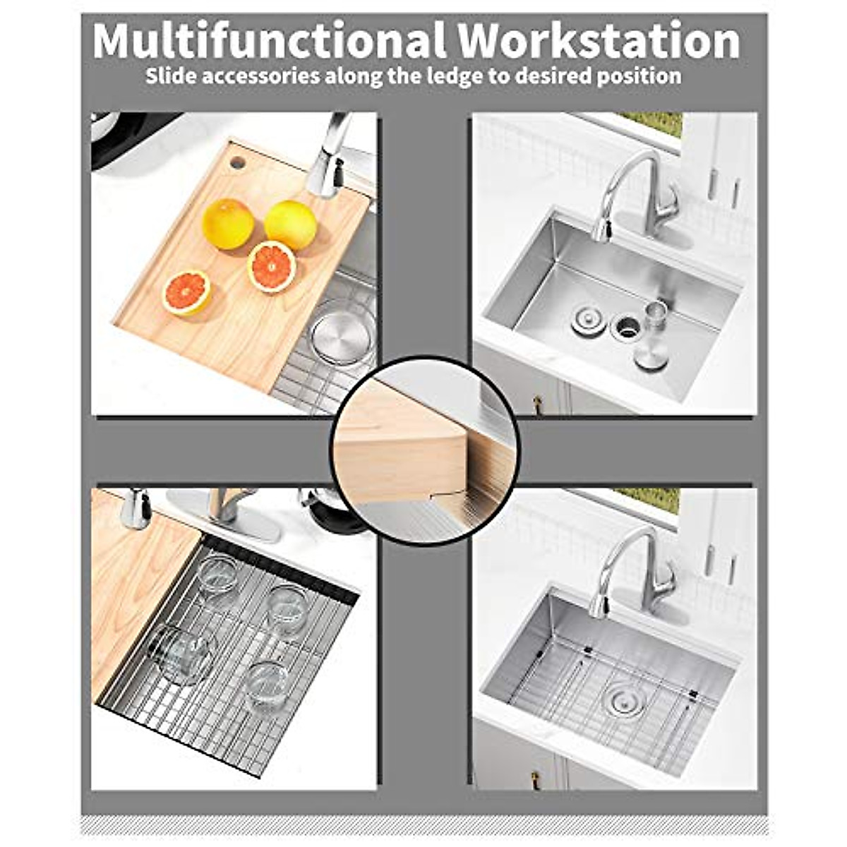 X Home 23 x 19 Inch Undermount Kitchen Sink Single Bowl, 16 Gauge Stainless Steel Kitchen Workstation Sink With R10 Corners, Fits 35 Inch Cabinet
