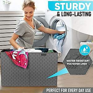 Hula Home Toy Storage (3pc) Large - Collapsible Chest Bins w/Lids | Premium Polyester Linen Fabric - Foldable Box Organizer Closet Trunk Container Basket w/Cover for Boys Girls Bedroom Nursery(Gray)