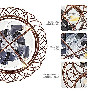 17'' Low Profile Caged Ceiling Fan with Lights Remote Control, Metal Flush Mount Indoor, 3 Speeds Adjustable, Small Industrial Ceiling Fan with Light for Living Room, Kitchen, Bedroom