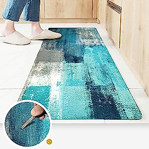 TOMWISH Turquoise Kitchen Rug 2PCS Anti-Fatigue Floor Mat Abstract Non Slip Kitchen Rugs and Mats Waterproof PVC Ergonomic Comfort Standing Mat Kitchen Rugs and Runner Sets for Kitchen,Sink,Laundry
