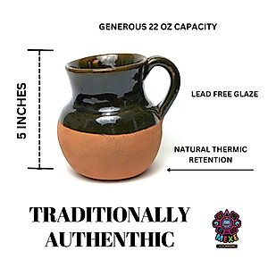 MEXE Handmade Large 22 oz Clay Coffee Mug, Unique Artisan Ceramic Pottery Cup for Tea, Mexican Hot Chocolate, Champurrado, Atole drinks, Handmade in Mexico