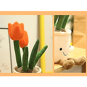 AULUDA Tulip Plush Toy, 13" Orange Flower Pot Stuffed Throw Plushie Pillow Doll, Soft Fluffy Plant Friend Hugging Cushion - Present for Every Age & Occasion