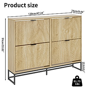 Jluomei Shoe Cabinet Storage for Entryway Slim Modern Shoe Rack Cabinet with 4 Flip Drawers Tipping Wooden Narrow Shoe Cabinet Freestanding Fluted Shoe Organizer for Living Room, Wood