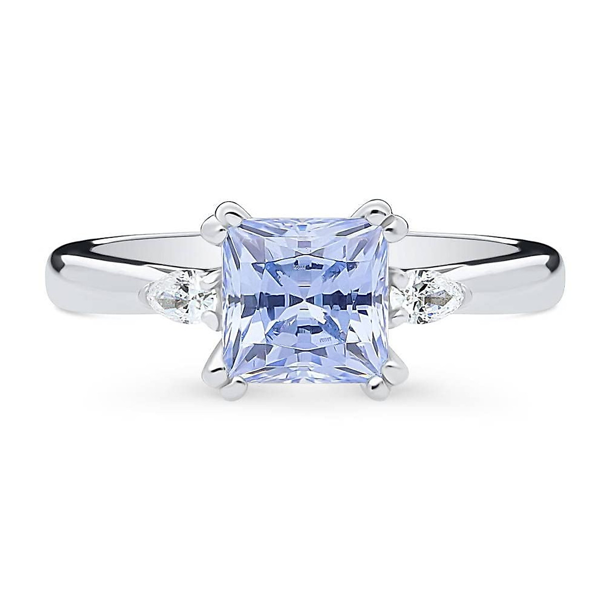 BERRICLE Sterling Silver 3-Stone Greyish Blue Princess Cut Cubic Zirconia CZ Fashion Anniversary Ring for Women, Rhodium Plated Size 4