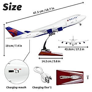 Lose Fun Park 1:130 Scale Large Airplane Model Delta Boeing 747 Plane Models Diecast Airplanes with LED Light for Collection or Gift