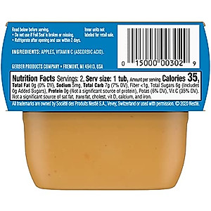 Gerber Natural for Baby 1st Foods Baby Food Tubs, Apple, Made with Natural Fruit & Vitamin C, Non-GMO Pureed Baby Food, 2 - 2 Ounce Tubs/Pack (Pack of 8)
