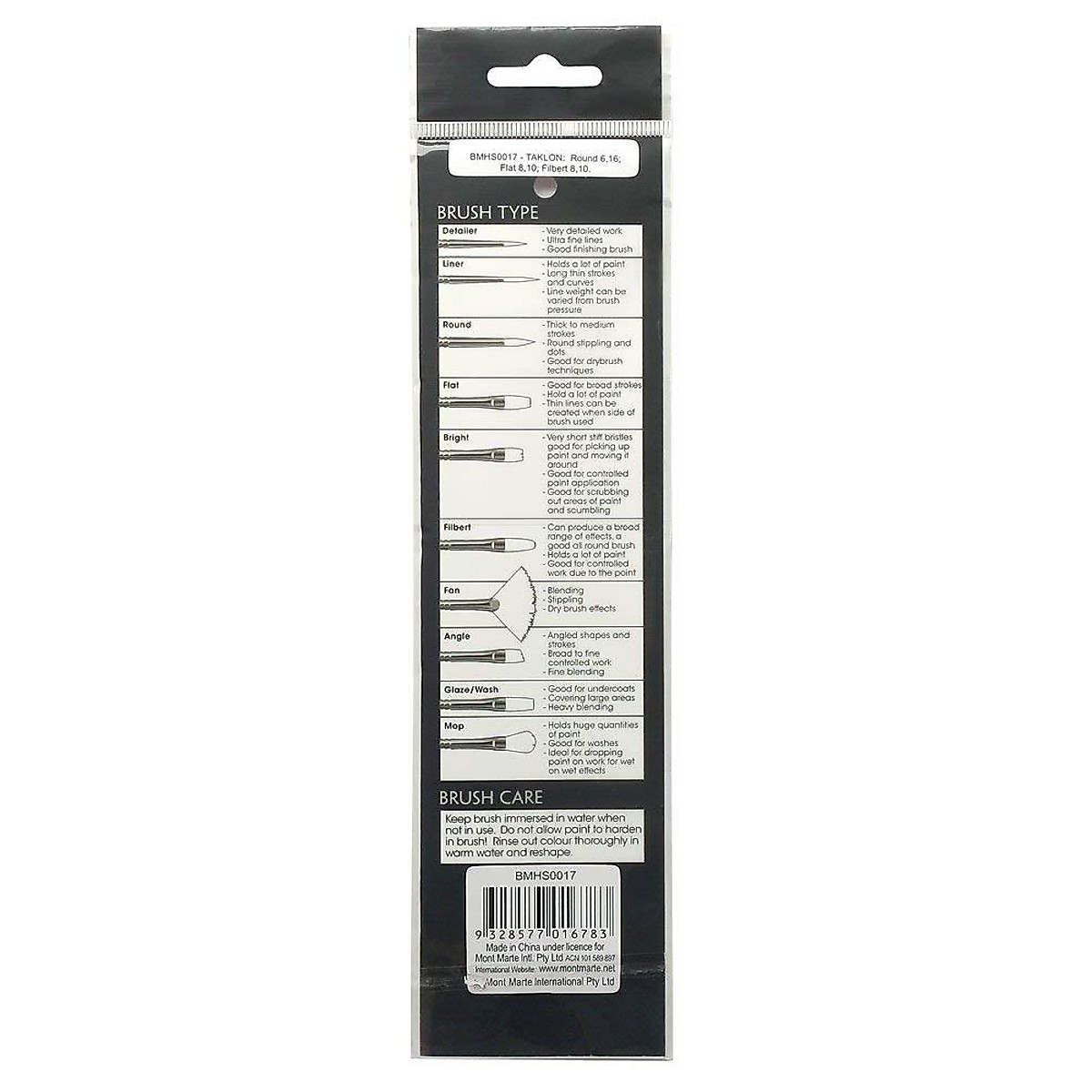 Mont Marte Gallery Series Acrylic Brush Set, 6 Piece. Selection of Synthetic Hair Paint Brushes Suitable for Acrylic Painting